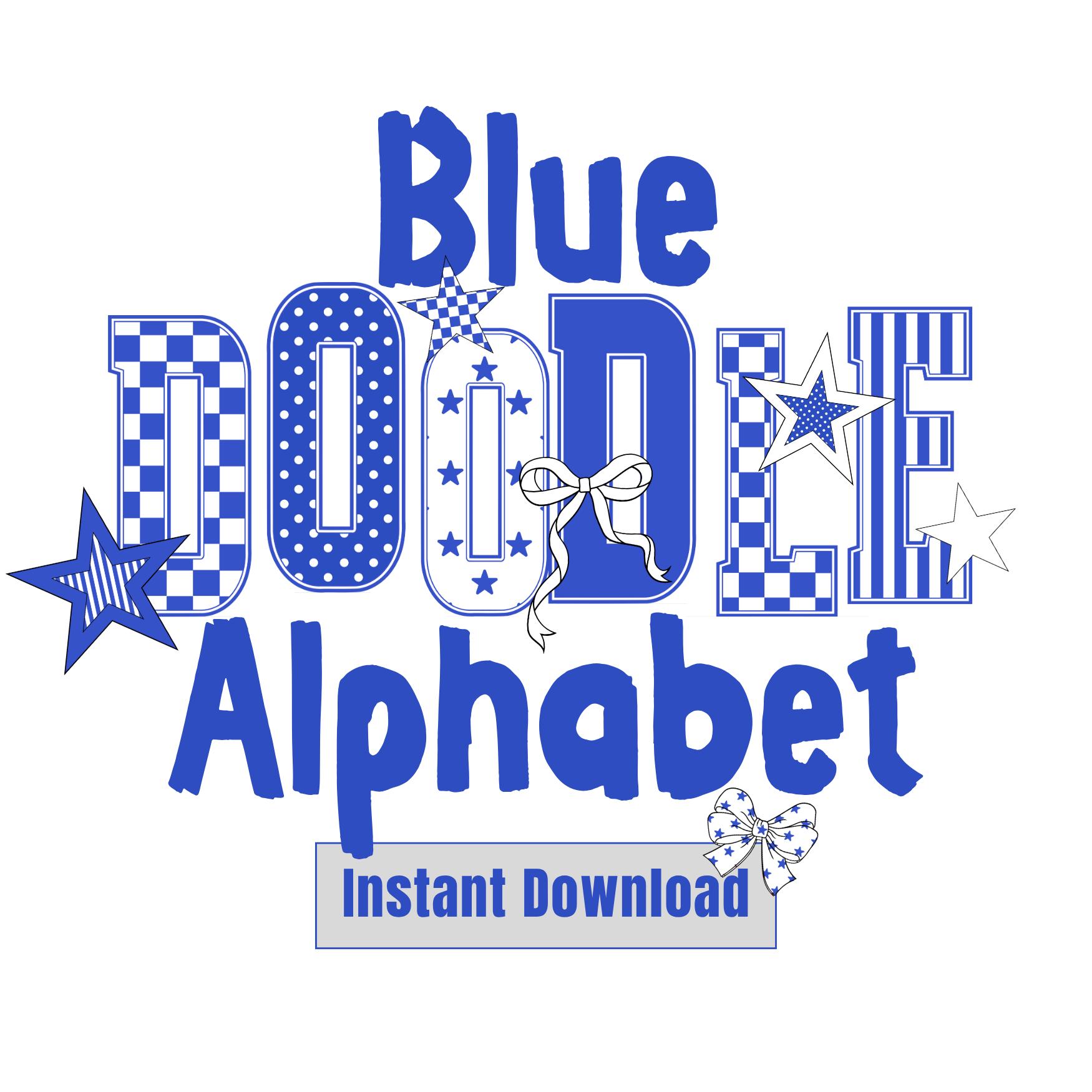 Royal Blue Varsity Letters Doodle Alphabet PNG Checkered Alpha Blue ...