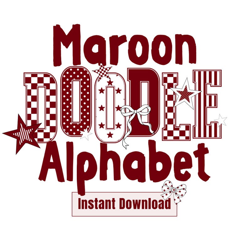 Maroon Varsity Letters Doodle Alphabet PNG Checkered Alpha Crimson ...