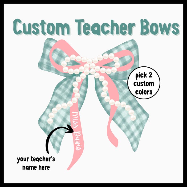 Custom Teacher Gift PNG Coquette Bow Elementary School Personalized ...
