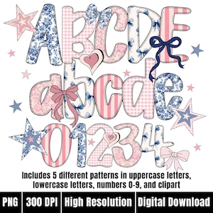 Preppy Bright Alphabet PNG Coquette Bows Font Clipart Canva Doodle ...