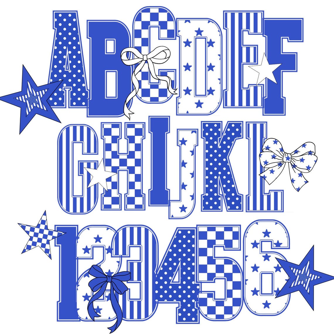 Royal Blue Varsity Letters Doodle Alphabet PNG Checkered Alpha Blue ...