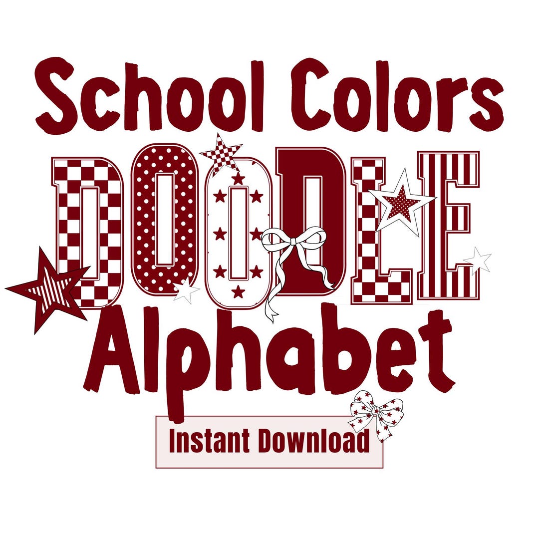 Maroon Varsity Letters Doodle Alphabet PNG Burgundy School Color Alpha ...