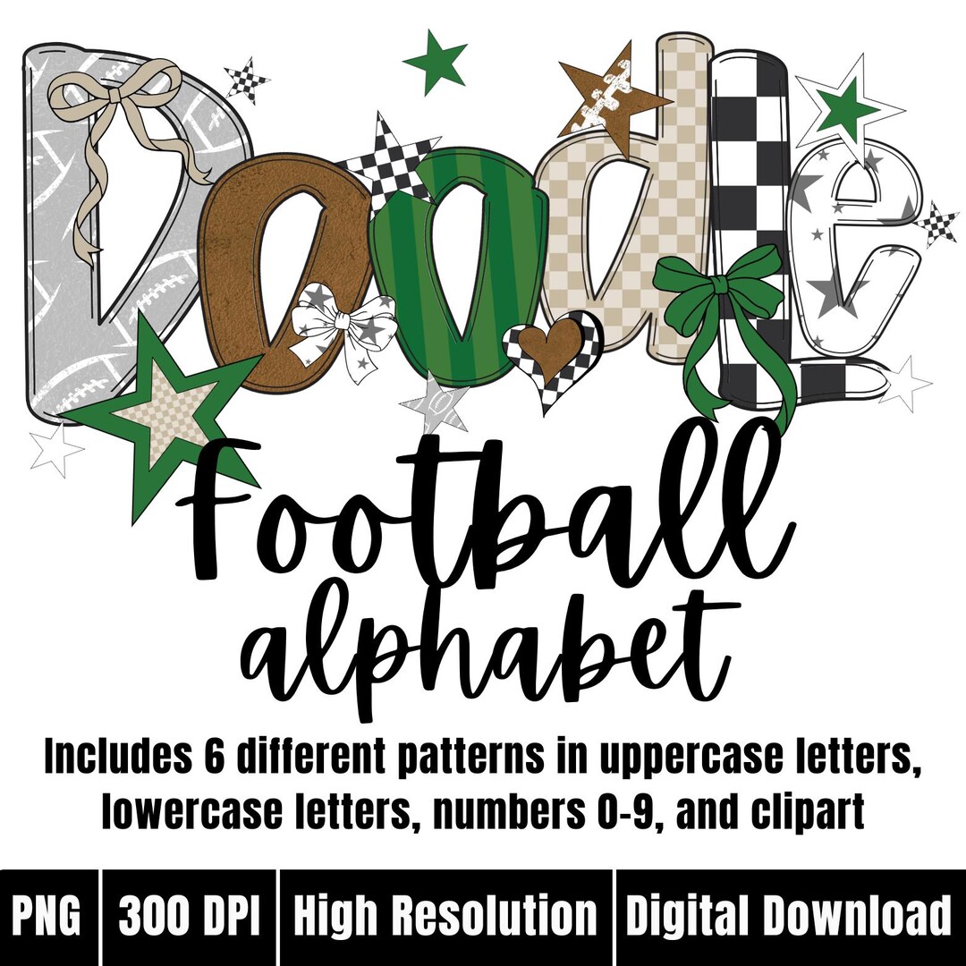 Football Doodle Alphabet PNG Letters Doodle Alpha Set Template Preppy ...