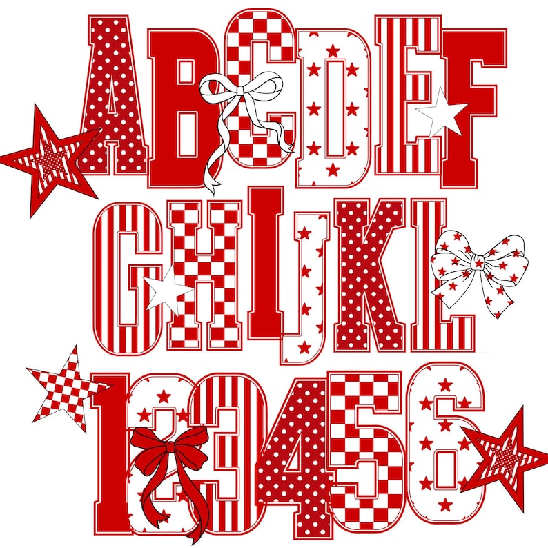 Red Varsity Letters Doodle Alphabet PNG Checkered Alpha Red Design ...