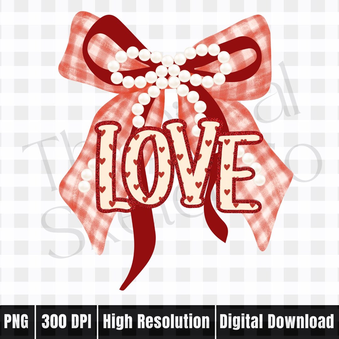 Trendy Love Red Gingham Bow Coquette PNG Clipart Valentine's Day Pearl ...