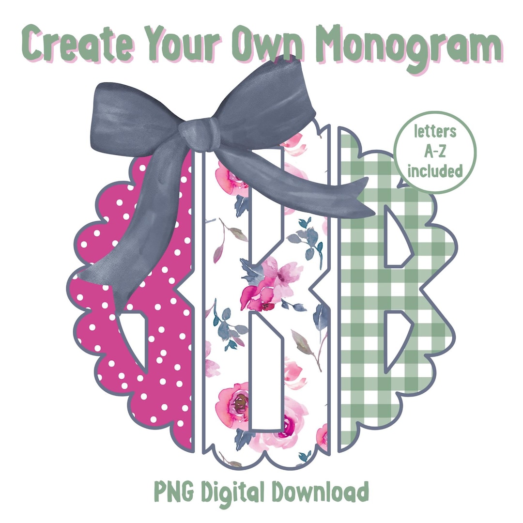 Floral Checkered Monogram PNG Pastel Scalloped Initials Letters Canva ...