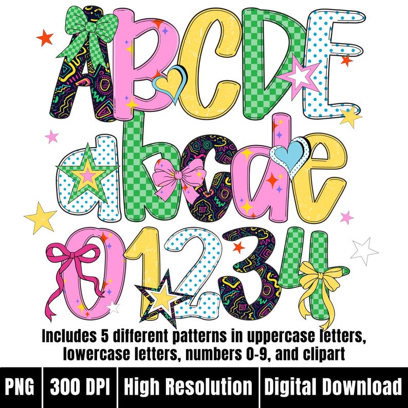 Retro Alphabet PNG Checkered Alpha Clipart Polka Dot Monogram Alphabet ...