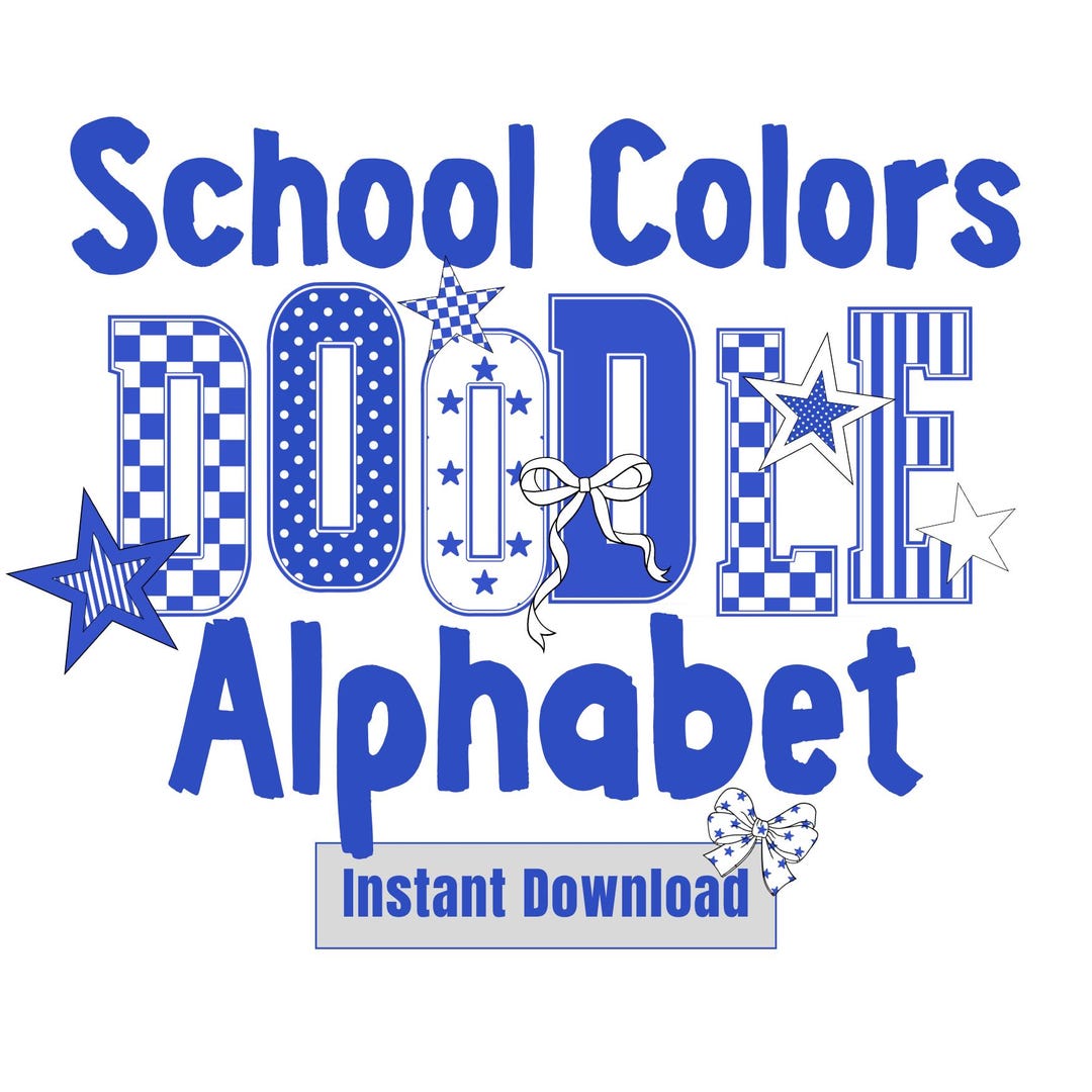 Blue Varsity Letters Doodle Alphabet PNG Navy School Color Alpha Team ...