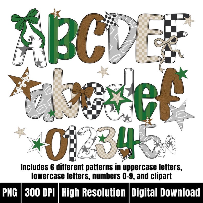 Football Doodle Alphabet PNG Letters Doodle Alpha Set Template Preppy ...