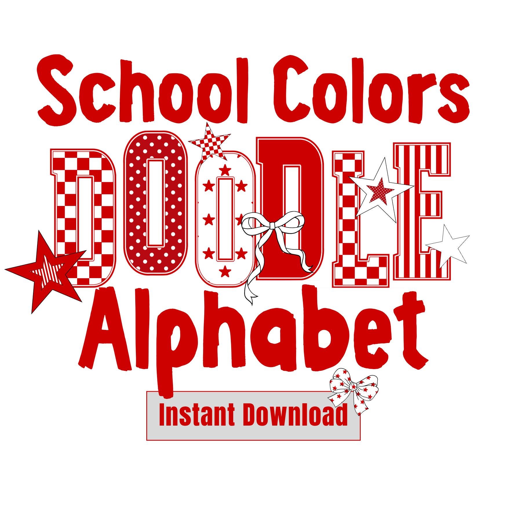 Red Varsity Letters Doodle Alphabet PNG Checkered Alpha Red Design ...