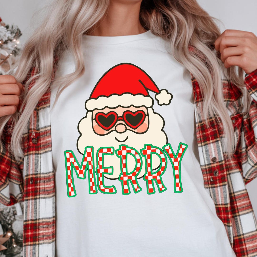 Preppy Santa With Sunglasses PNG Red and Green Checkered Merry Xmas ...