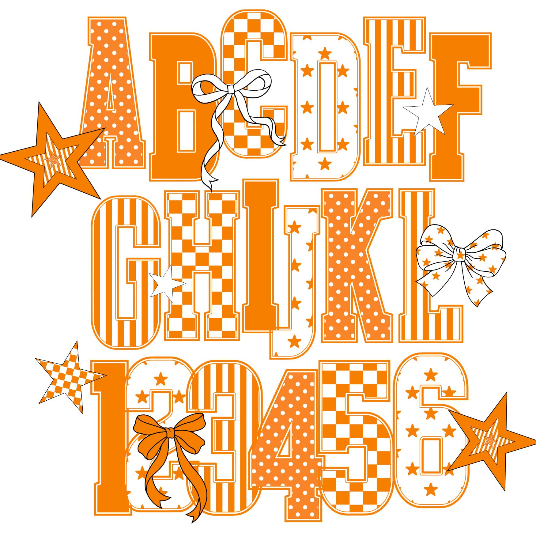 Orange Varsity Letters Doodle Alphabet PNG Orange School Color Alpha ...