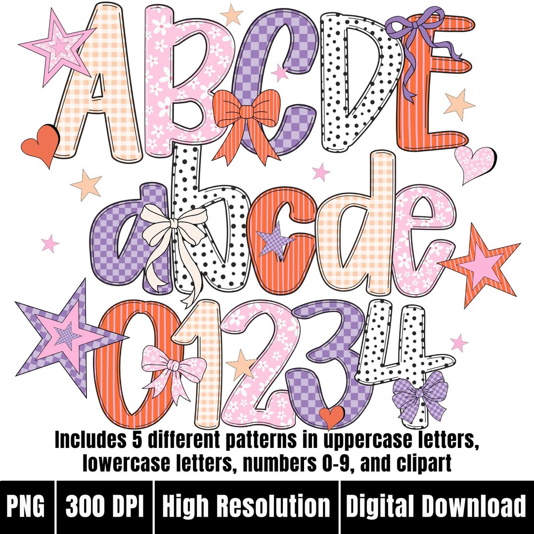 Preppy Bright Alphabet PNG Pastel Alphabet PNG Letters Canva Doodle ...
