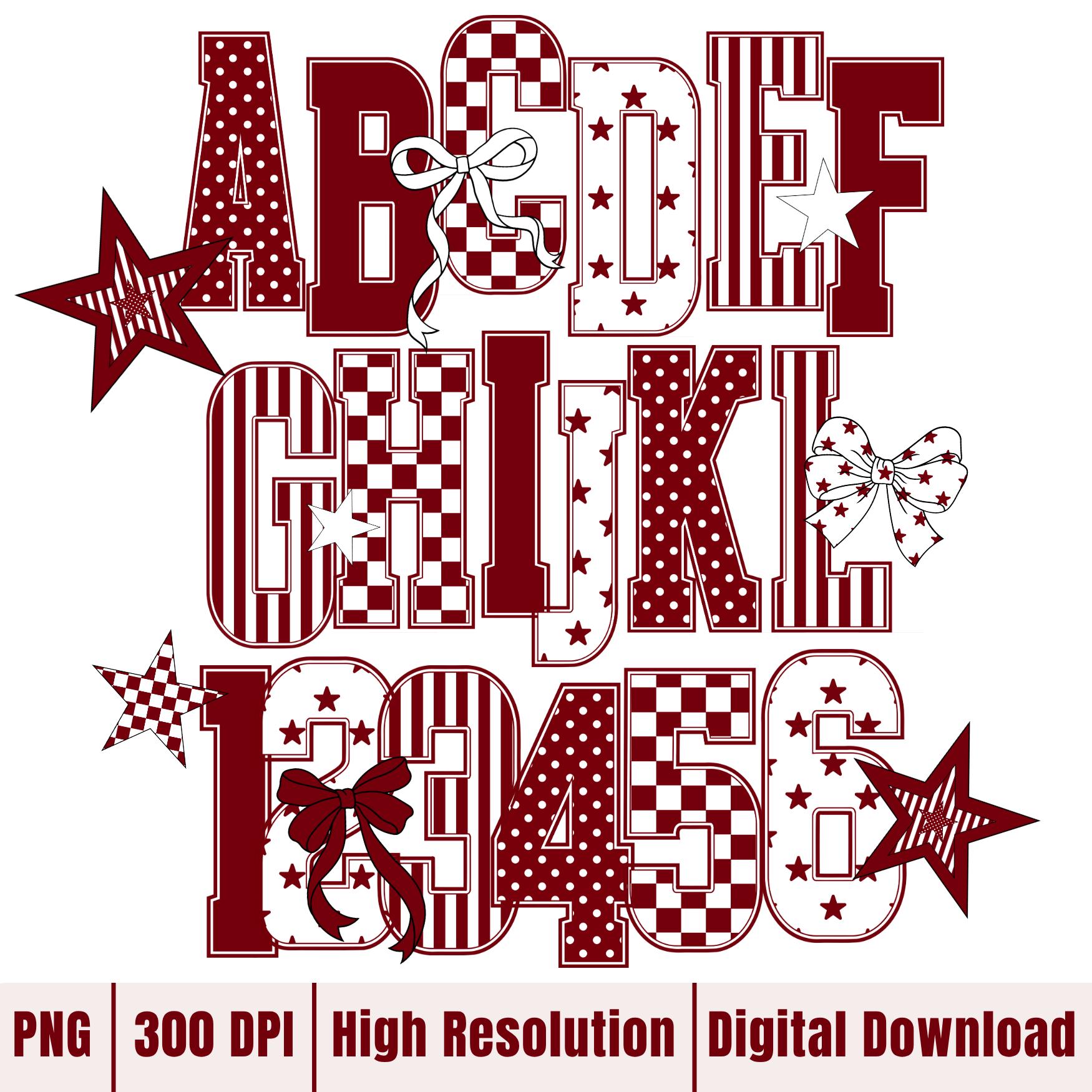 Maroon Varsity Letters Doodle Alphabet PNG Burgundy School Color Alpha ...