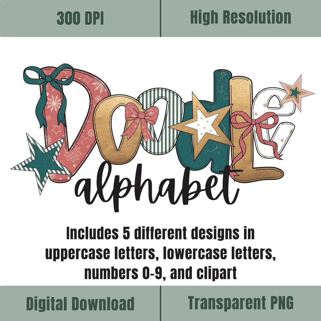 Preppy Holiday Snowflake Doodle Alphabet Grandmillennial Number Letters ...