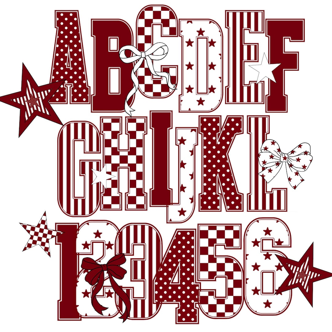 Maroon Varsity Letters Doodle Alphabet PNG Checkered Alpha Crimson ...