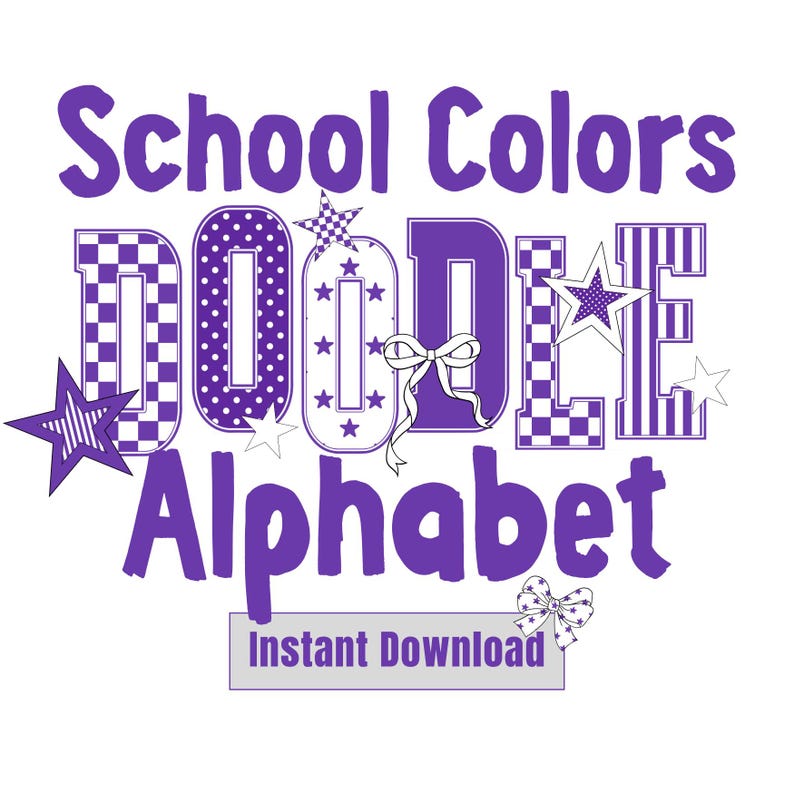 Purple Varsity Letters Doodle Alphabet PNG Checkered Alpha Violet ...