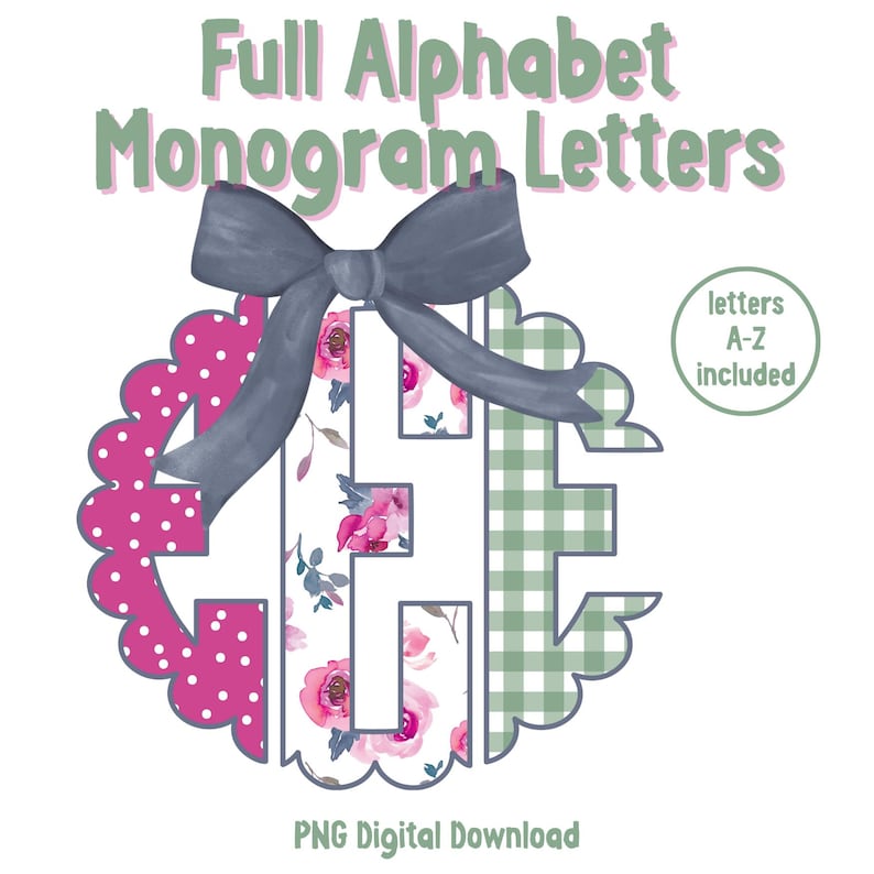 Floral Checkered Monogram PNG Pastel Scalloped Initials Letters Canva ...