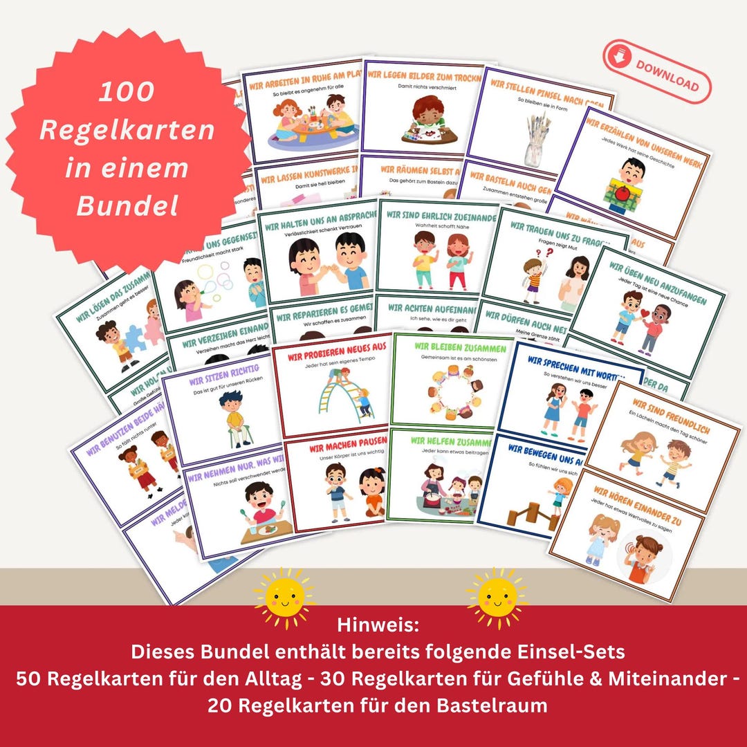100 Regelkarten für Kinder – Pädagogisch wertvolles XXL-Bundle für Kita ...