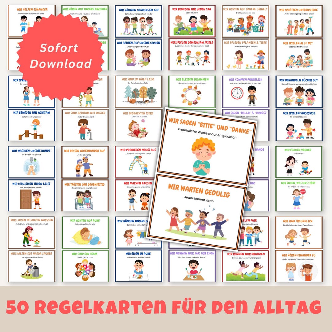 50 Regelkarten Für Kinder – Pädagogisch Wertvolle Lernkarten Für Kita ...