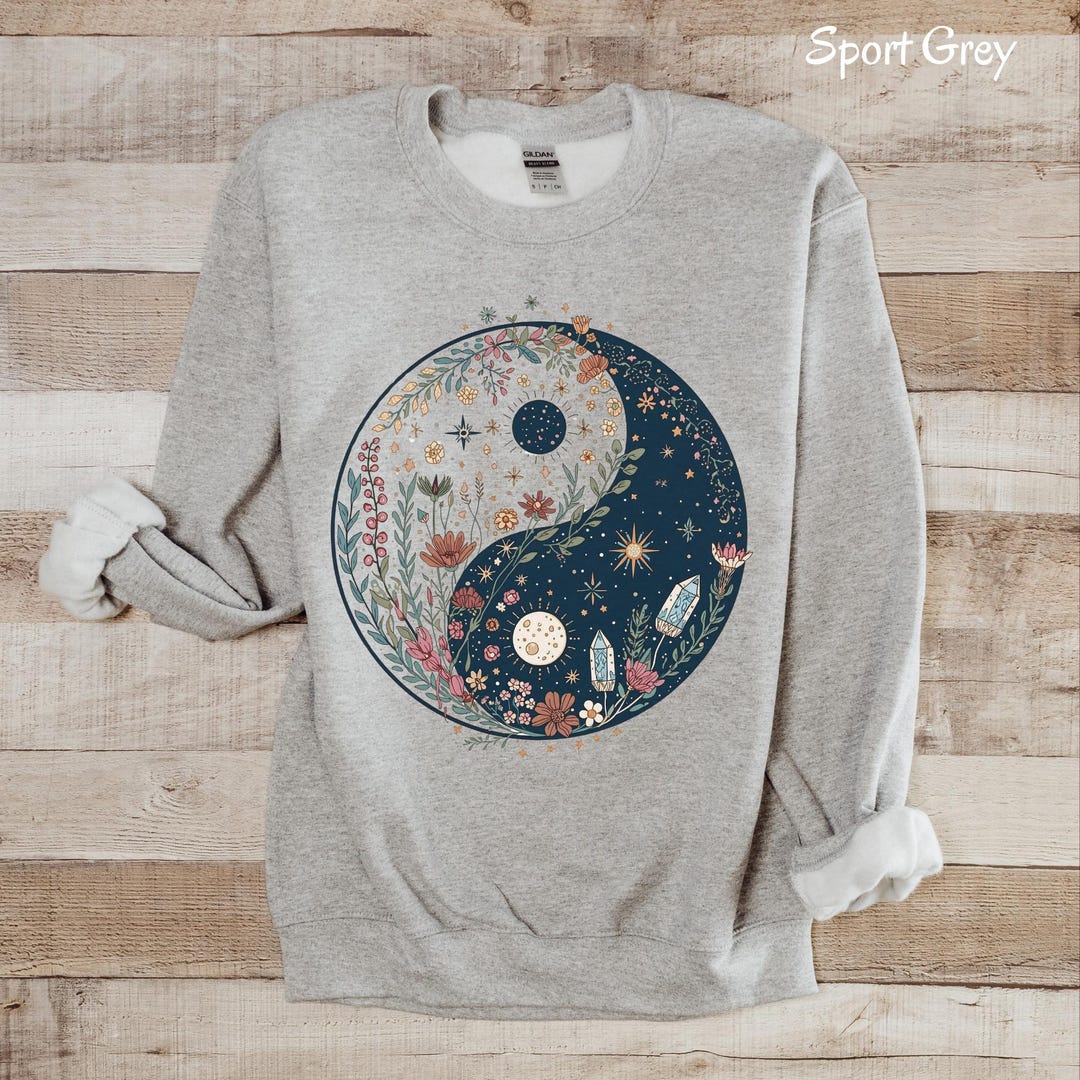 Floral Crystal Yin Yang Sweatshirt, Celestial Gildan 18000 Crewneck - Etsy