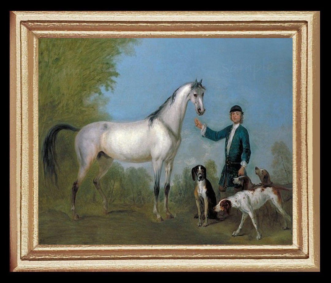 1700's Gentleman Horse & Hound Dogs Miniature Dollhouse Art Picture ...