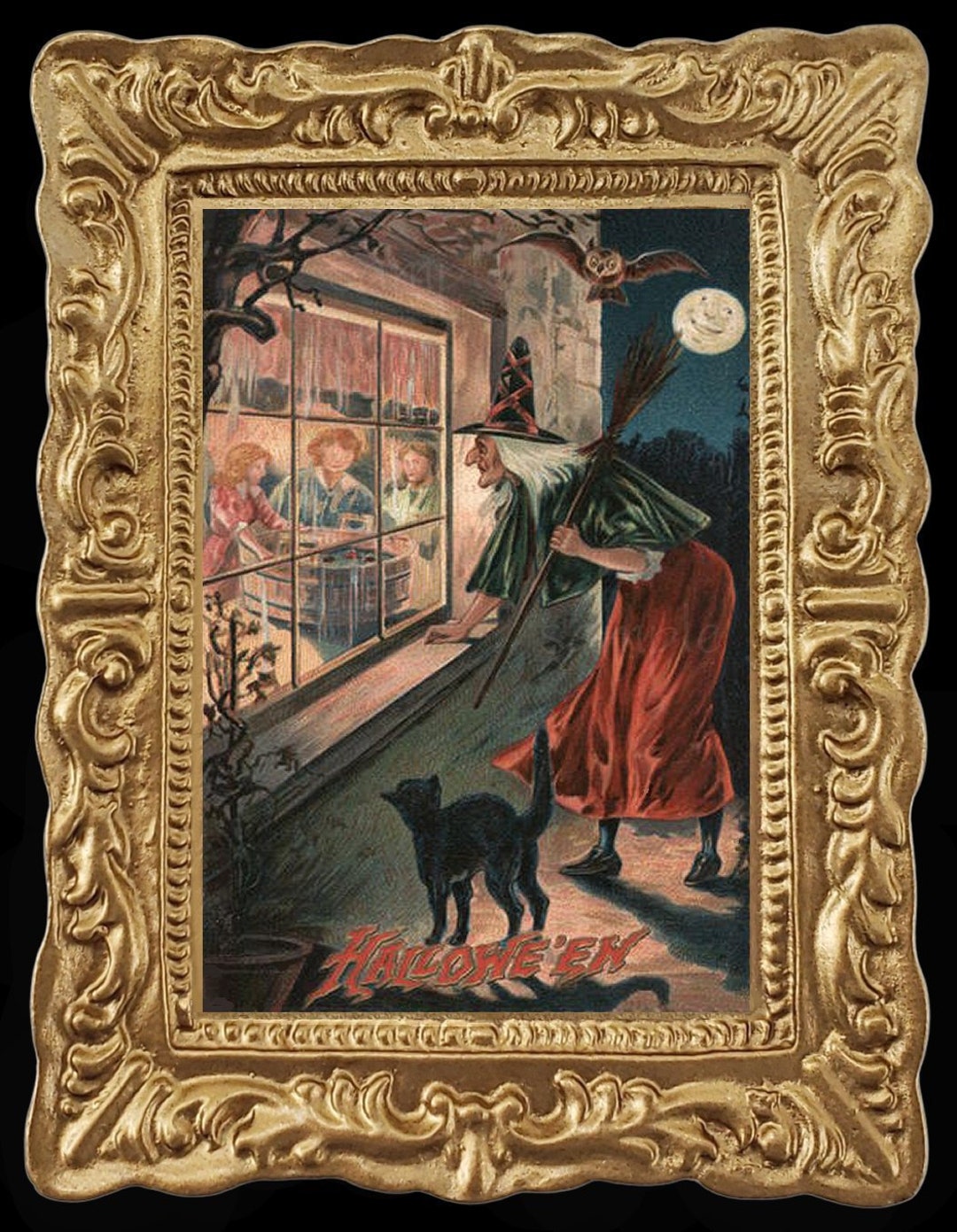 Halloween Moonlit Witch Looking in Miniature Dollhouse Picture 8148 - Etsy