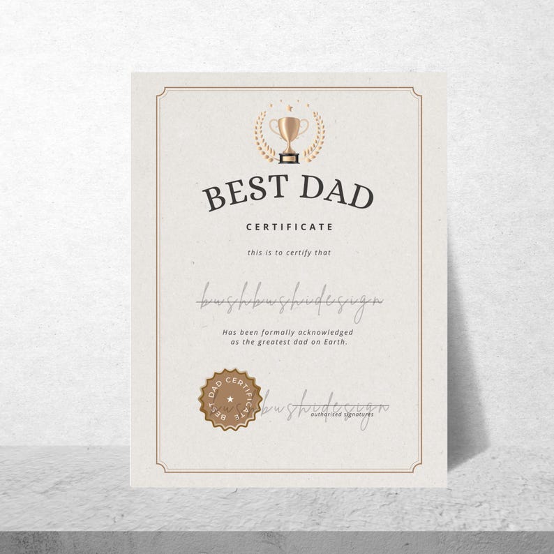 Best Dad Certificate | Printable Father's Day Gift | Personalized Daddy ...