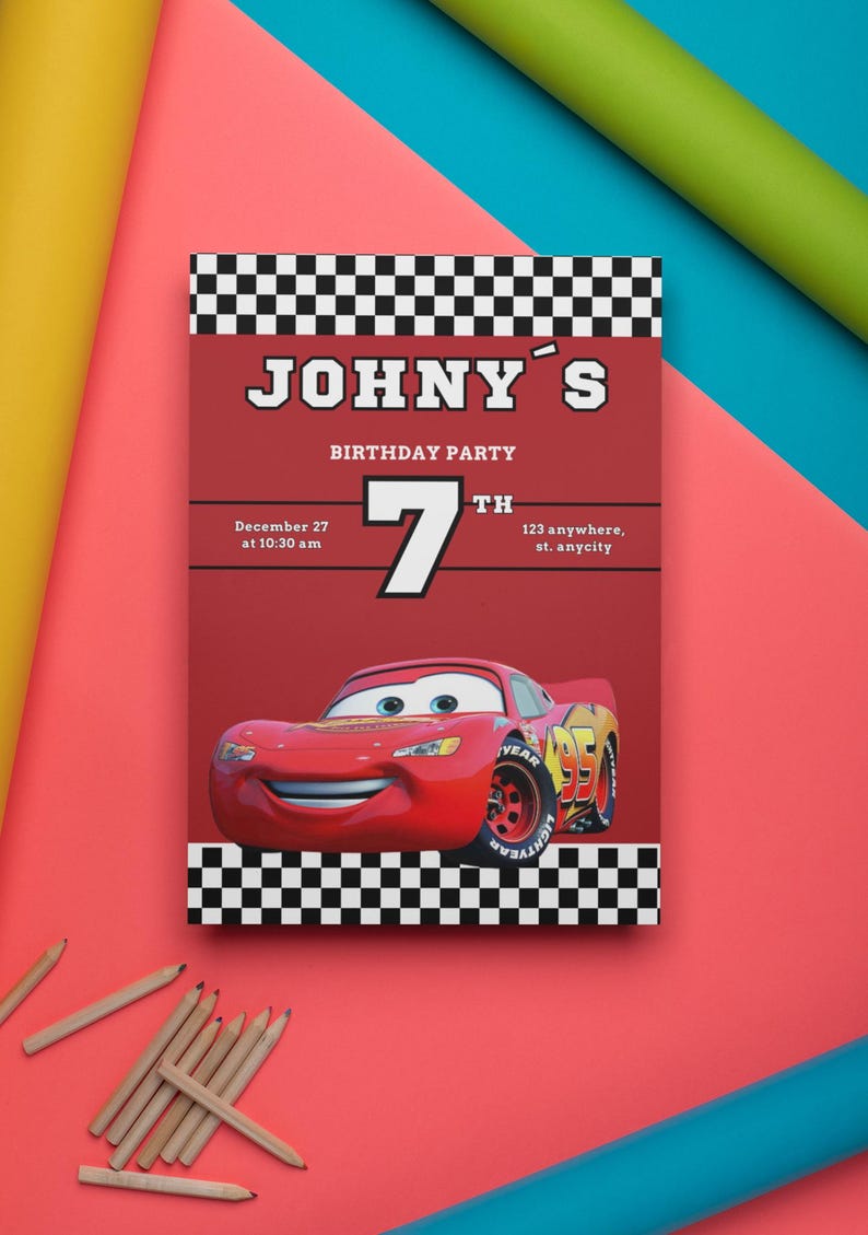 Editable Lightning Mcqueen Birthday Party Invitation, Cars Mcqueen ...