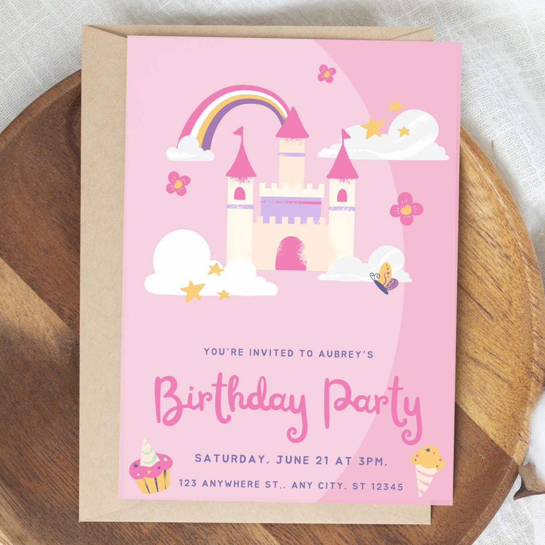 Editable Princess Birthday Invitation, Pink Fairy Tale Party Invite ...