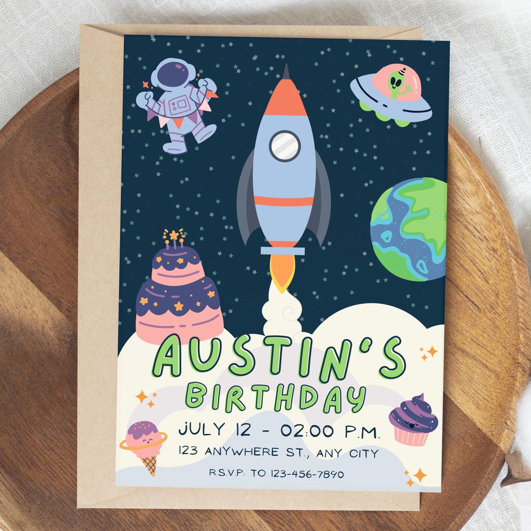 Space Birthday Invitation, Editable Outer Space Party Invite, Astronaut ...