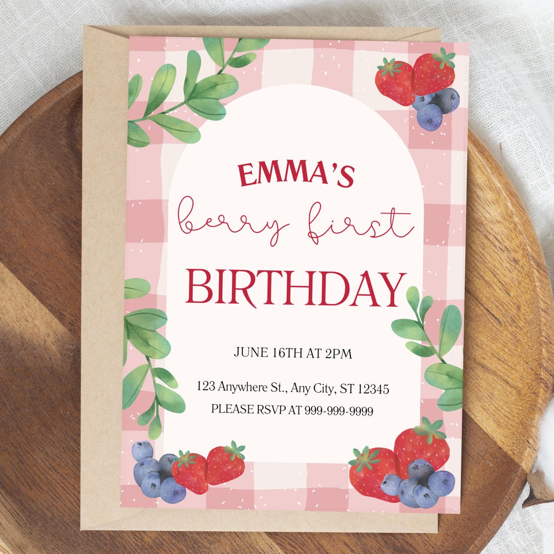 Editable Berry First Birthday Invitation, Strawberry Blueberry Party ...
