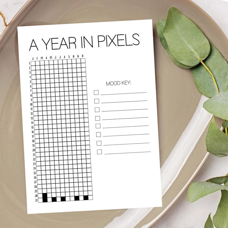 Year in Pixels Mood Tracker Printable, 12 Month Mood Journal, Digital ...