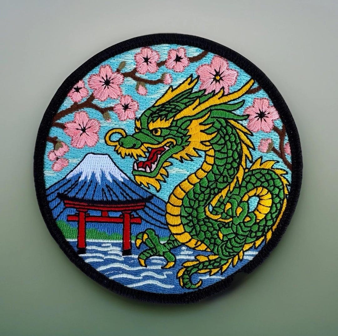 Japanese Tradition Dragon and Mt.fuji Embroidered Hook/loop Morale ...