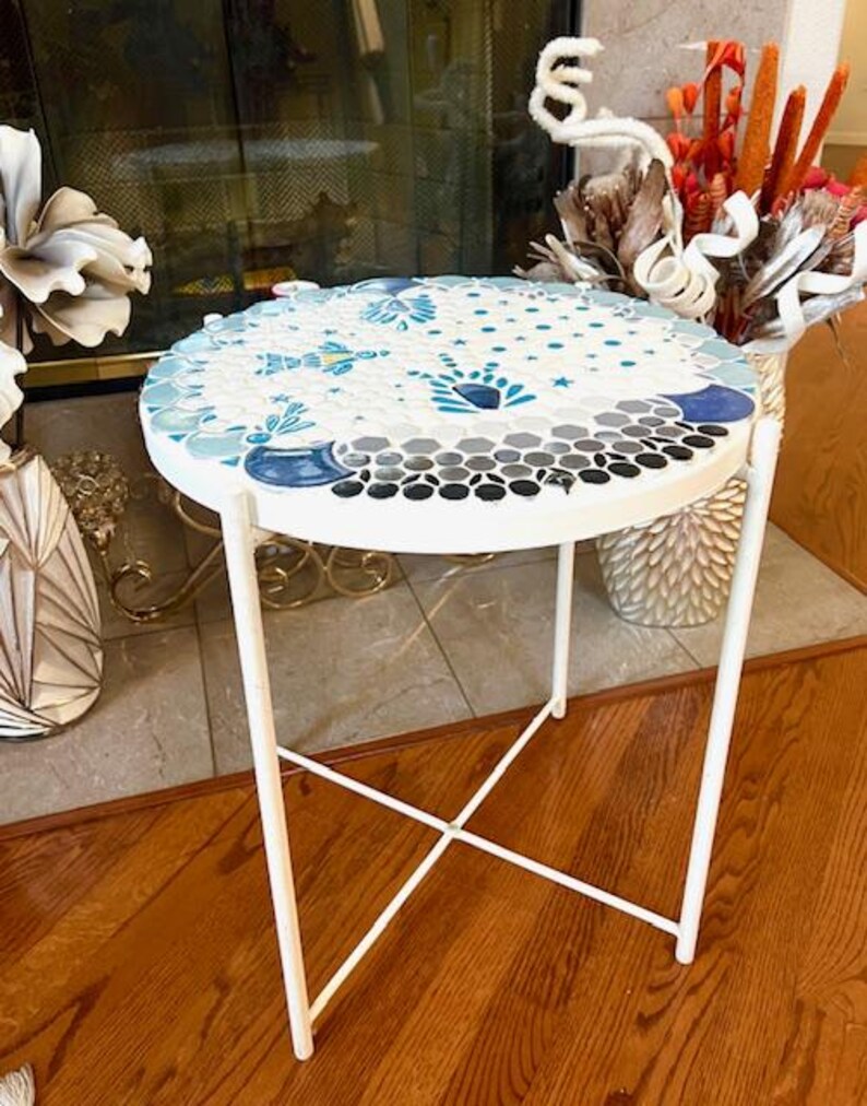 Sea World Mosaic Side Table 17" Round Indoor Outdoor Wall Art RARE! - Etsy