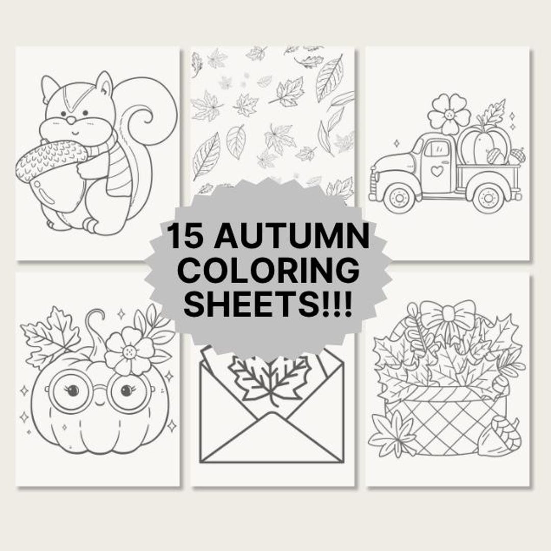 Autumn Coloring Pages: 15 Printable Fall Designs (PDF Download - Etsy