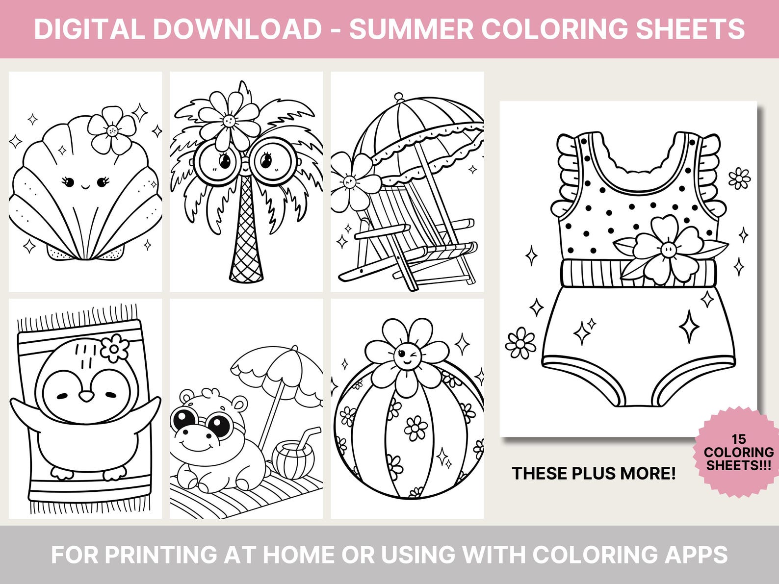 Summer Coloring Pages: 15 Printable Summer Designs (PDF Download) - Etsy