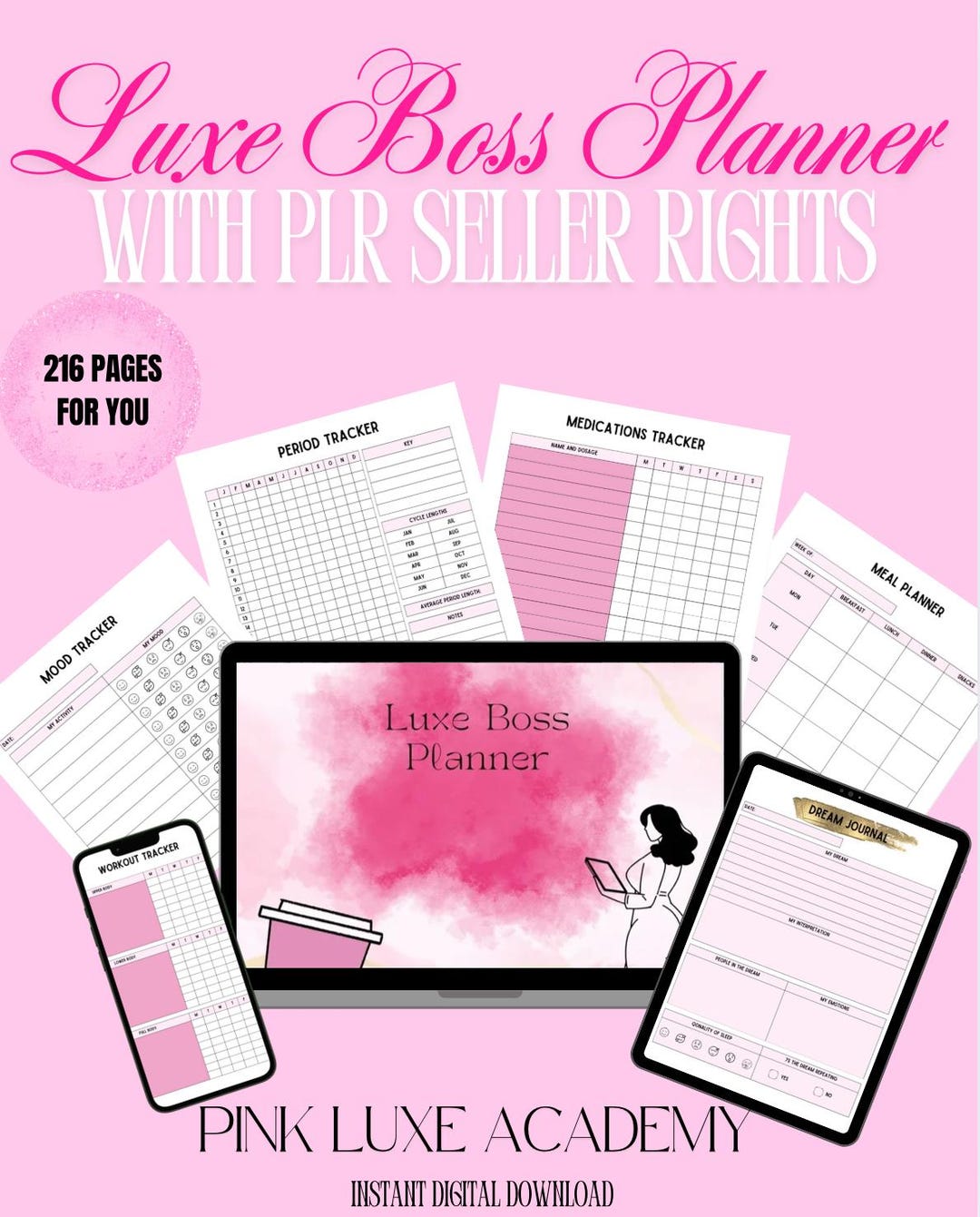 Luxe Boss Planner, Planner Template, Planner, PLR , PLR, Ebook, Done ...