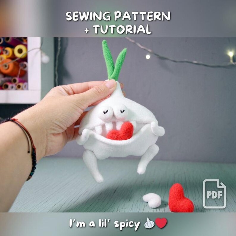 Garlic Plush Sewing Pattern PDF • Fleece Vegetable Plushie With Wiggly ...