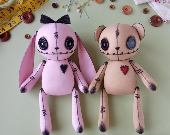Creepy Cute Animal Sewing Pattern PDF, Voodoo Bunny Bear Cat, Goth Doll ...