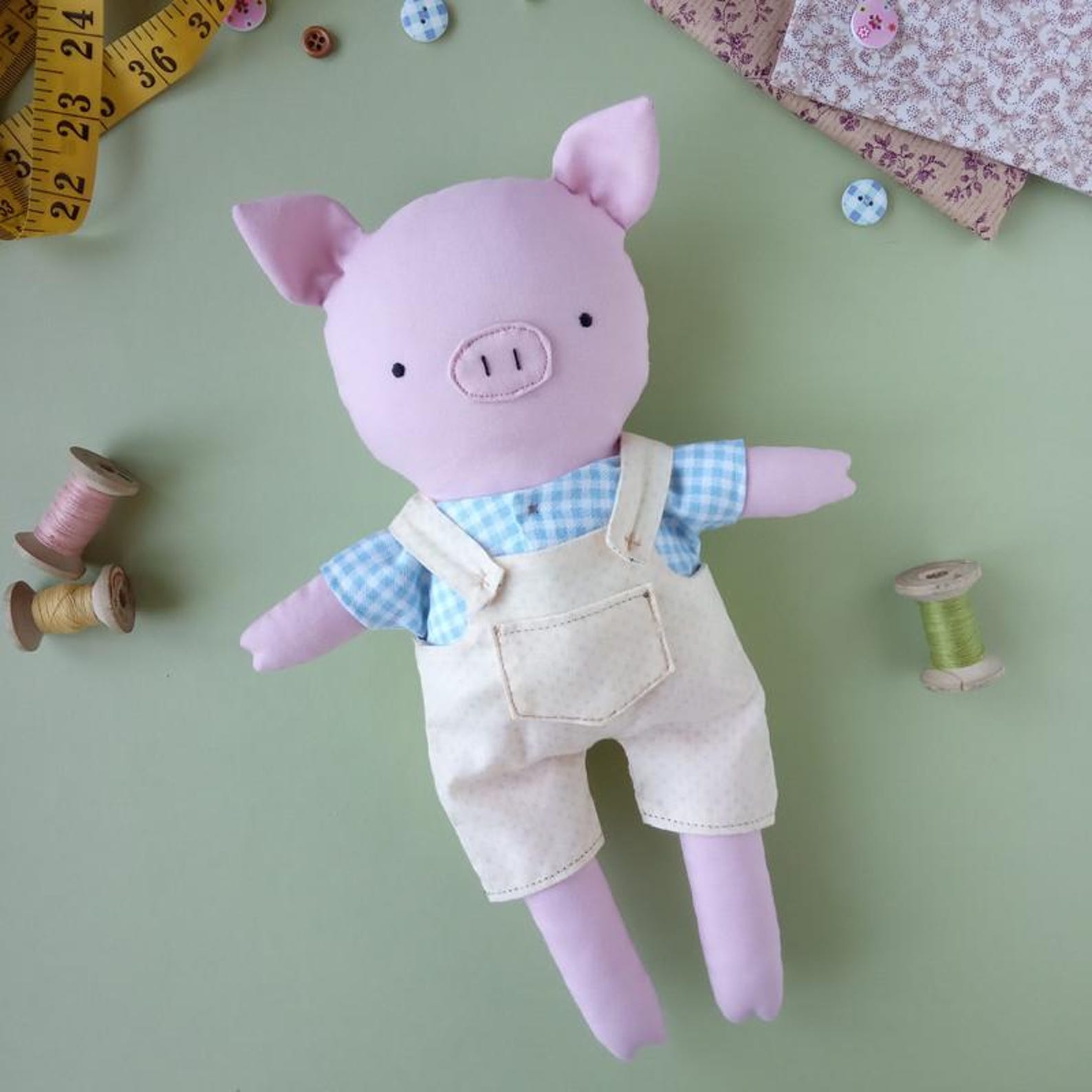 Cute Pig Doll PDF Sewing Pattern With Shirt & Shortalls Outfit, Step-by ...