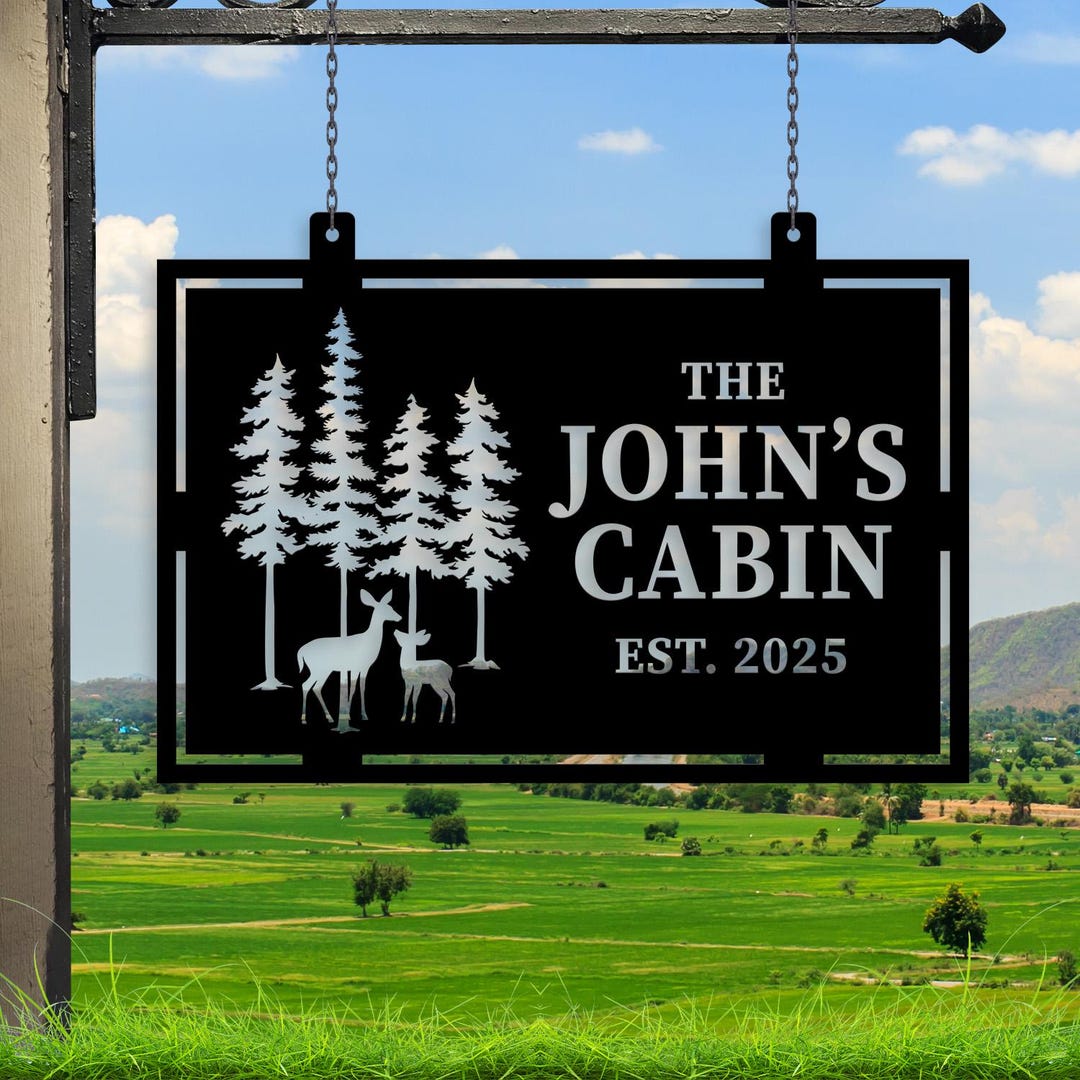 Cabin Metal Sign, Rustic Cabin Wall Decor, Personalized Lake House Sign ...