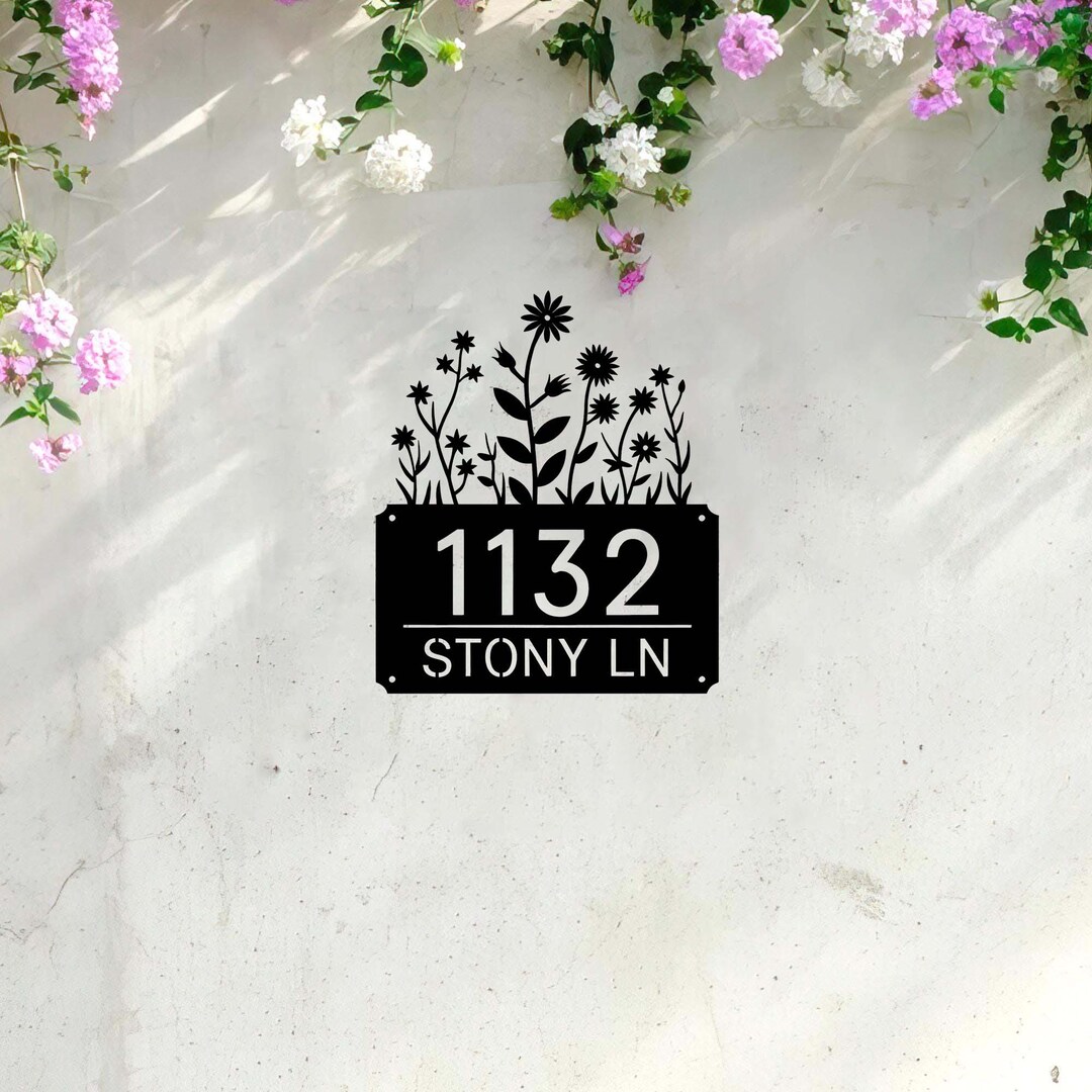 Custom Metal Address Sign, Address Plaque, Flower House Number Plaque ...