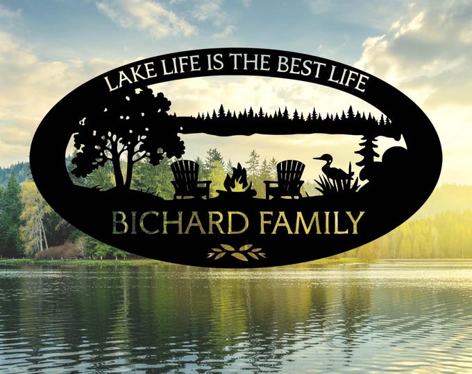 Custom Lake House Sign, Lake Scene Sign, Metal Wall Art, Personalized ...