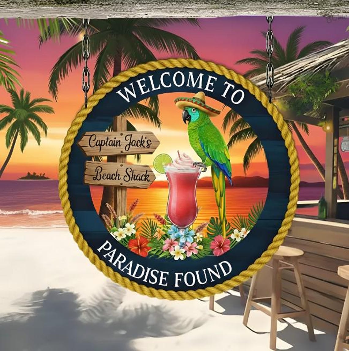 Custom Tiki Bar Sign, Welcome Parrot Sign, It's Always 5 O'clock, Gift ...