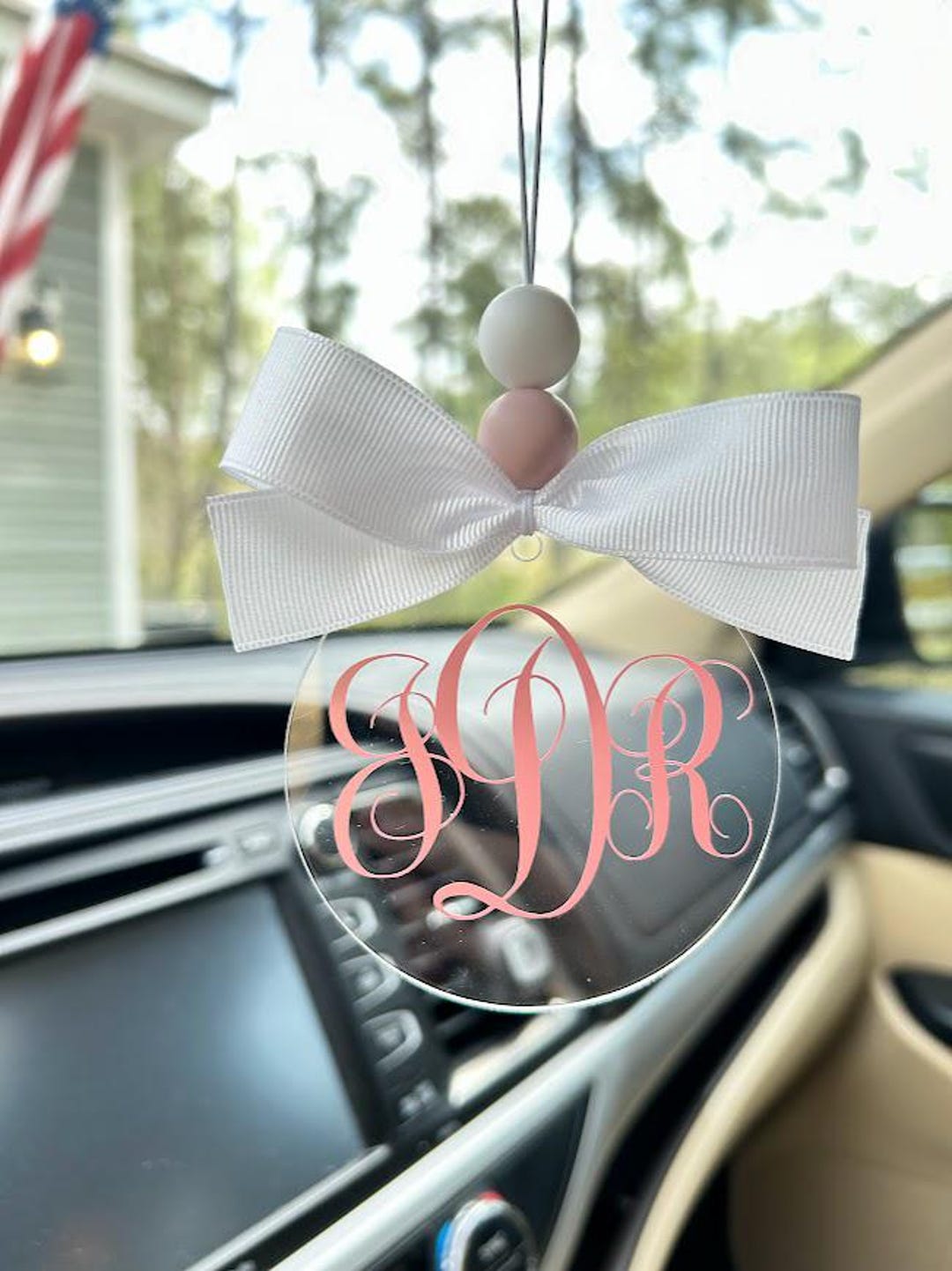 Script Monogram Car Charm - Custom Acrylic Rearview Mirror Accessory ...
