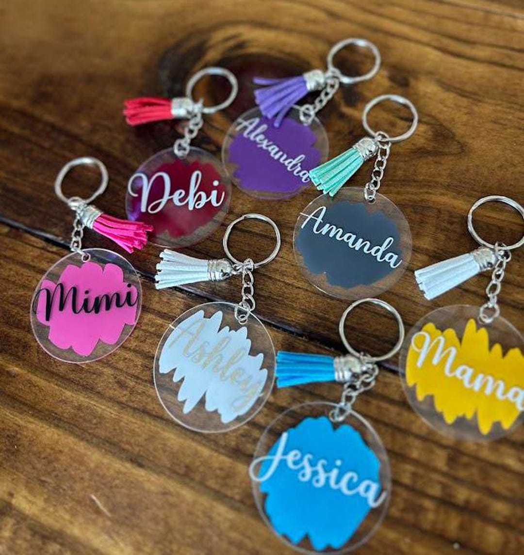 Personalized Brushstroke Keychain With Tassel, Custom Name Keychain for ...