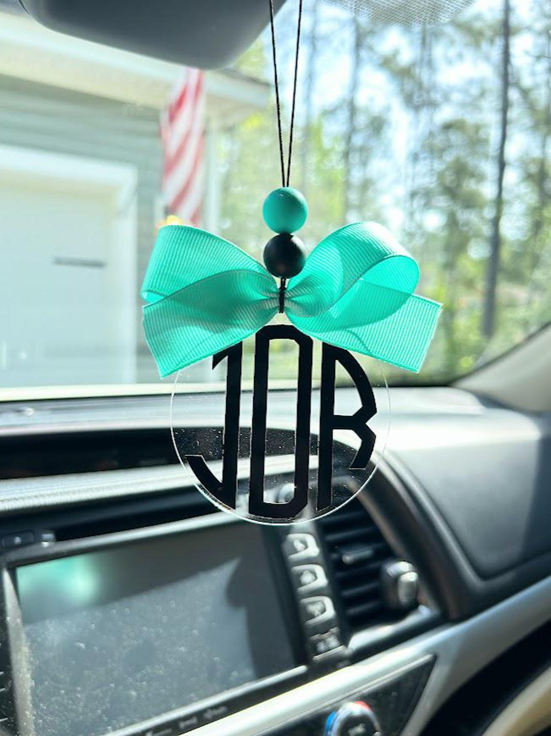 Circle Block Monogram Car Charm - Custom Acrylic Rearview Mirror ...