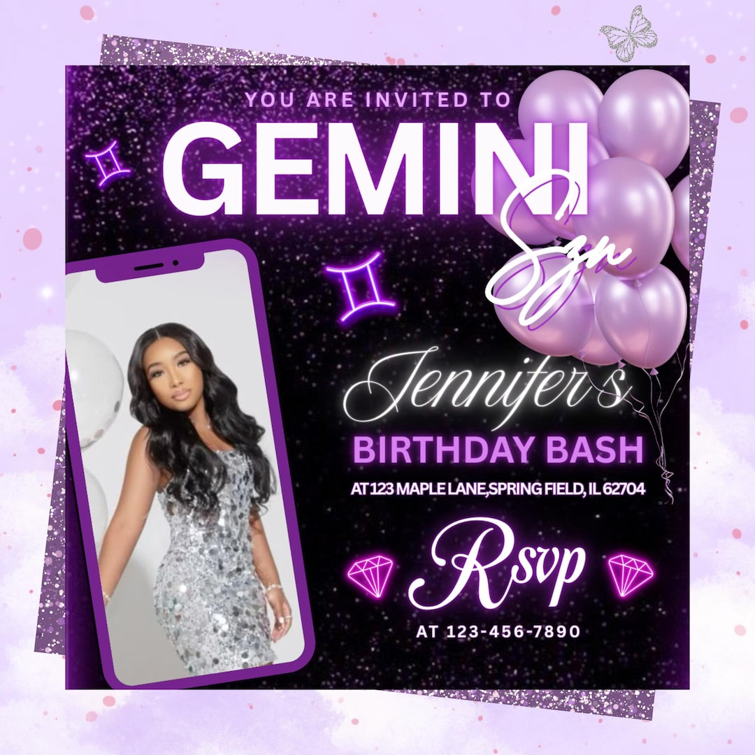 Pink Gemini Birthday Flyer, Gemini Bash Flyer, Birthday Flyer, Birthday ...