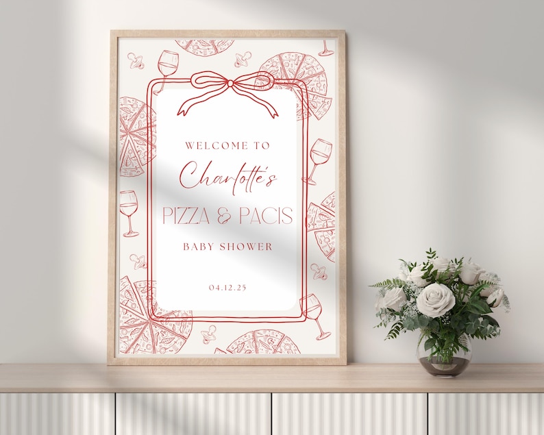 Pizza Theme Baby Shower, Pizza & Pacis Welcome Sign Template 24 X 36 In ...